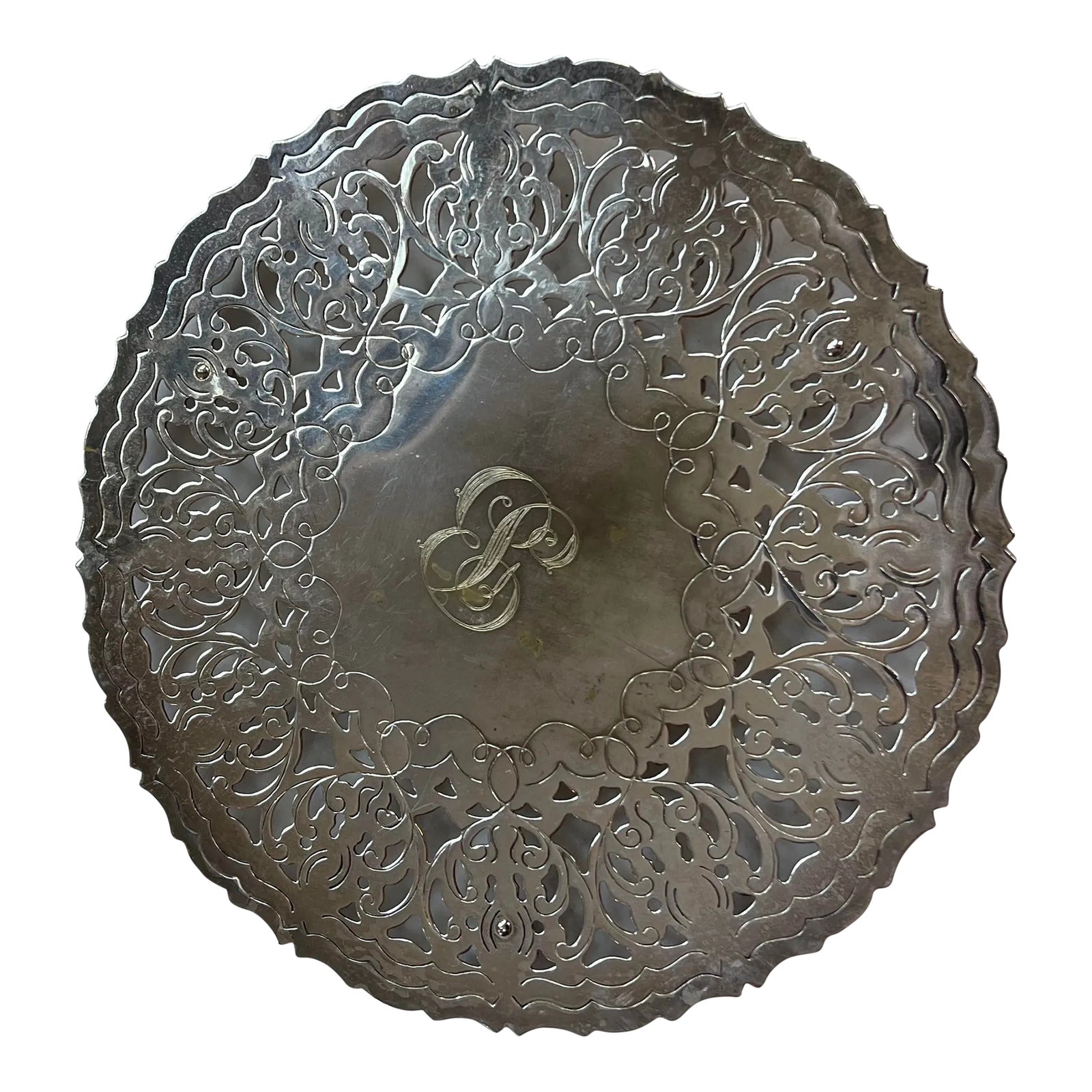 Vintage Italian Silver-Plate Trivet Engraved “b” | Chairish