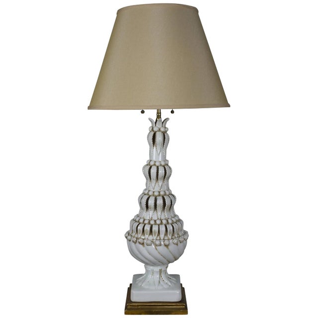 Ornate Spanish Ceramic Table Lamp With Leaf Decorations | Chairish