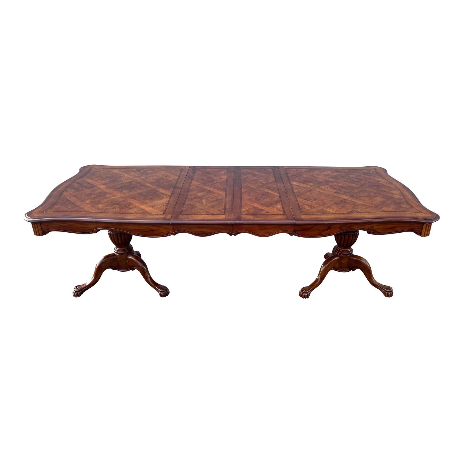 Parquet Top Inlaid Border Double Pedestal Dining Table | Chairish