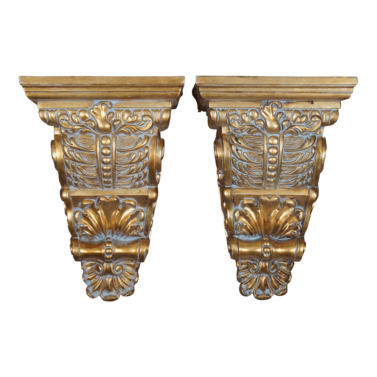 Set of 2 Large Vintage French Gold Gilt Wall Brackets Corbels Sconce ...