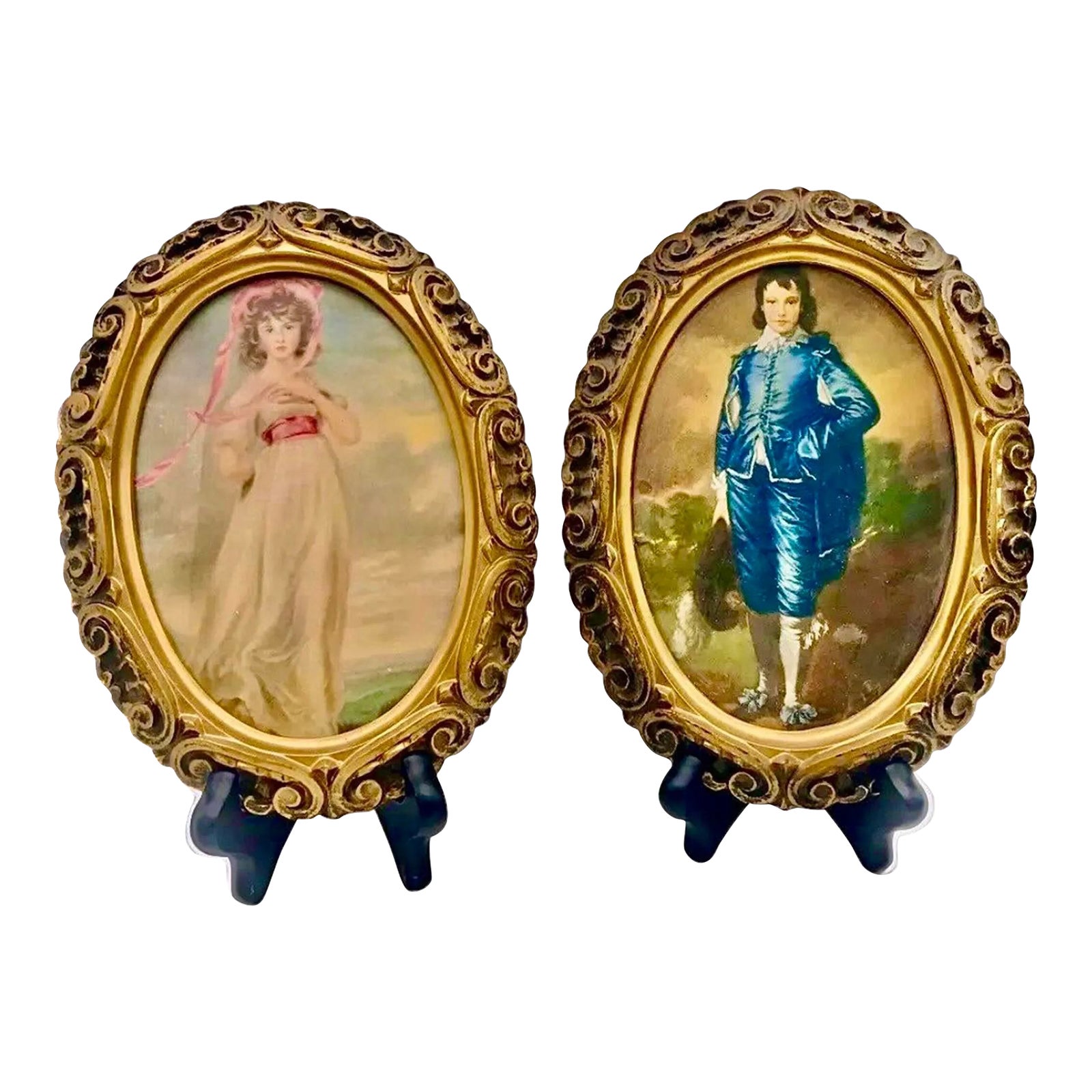 Hollywood Regency Gold Oval Framed Prints of Pinkie and the Blue Boy ...