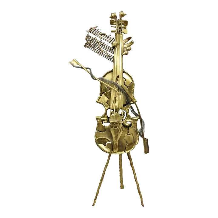 Vintage "Broken Fiddle" Bronze Violin Sculpture on Stand by Chaim ...