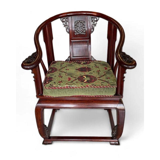 Late 20th Century Chinese Ming Style Horseshoe Chairs With Carving - a ...