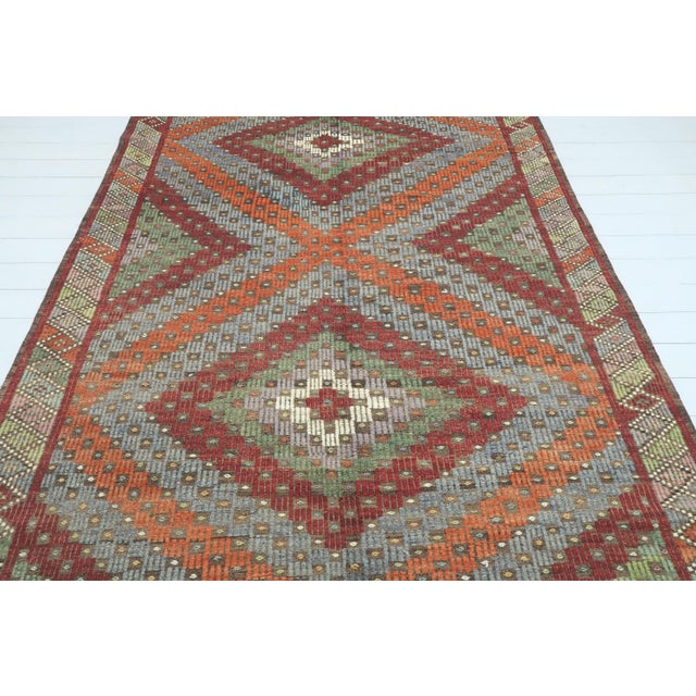 Mid 20th Century Sardes Nomads Kilim Embroidery Rug | Chairish