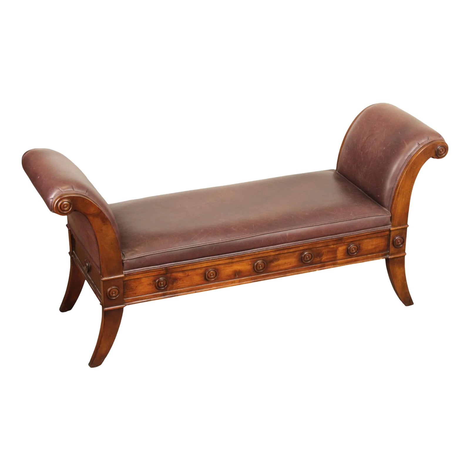 Theodore Alexander Carved Mahogany and Leather Window Bench | Chairish