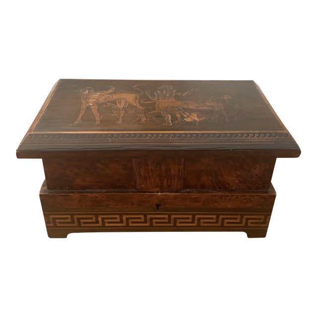 Antique Italian Wood Inlay Greek Key Jewelry Box | Chairish
