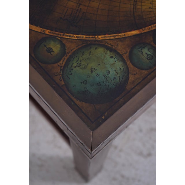 Campaign Style Reverse Painted Glass Top World Map Coffee Table | Chairish