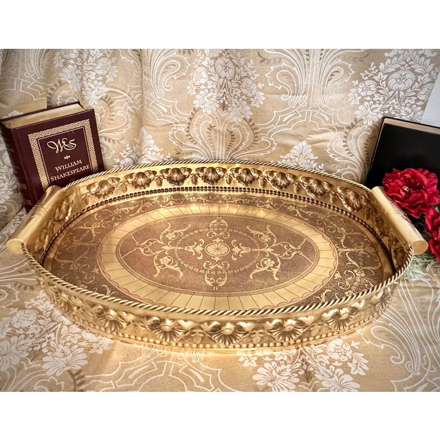 Vintage Castilian Imports Brass Large Embossed Tray | Chairish