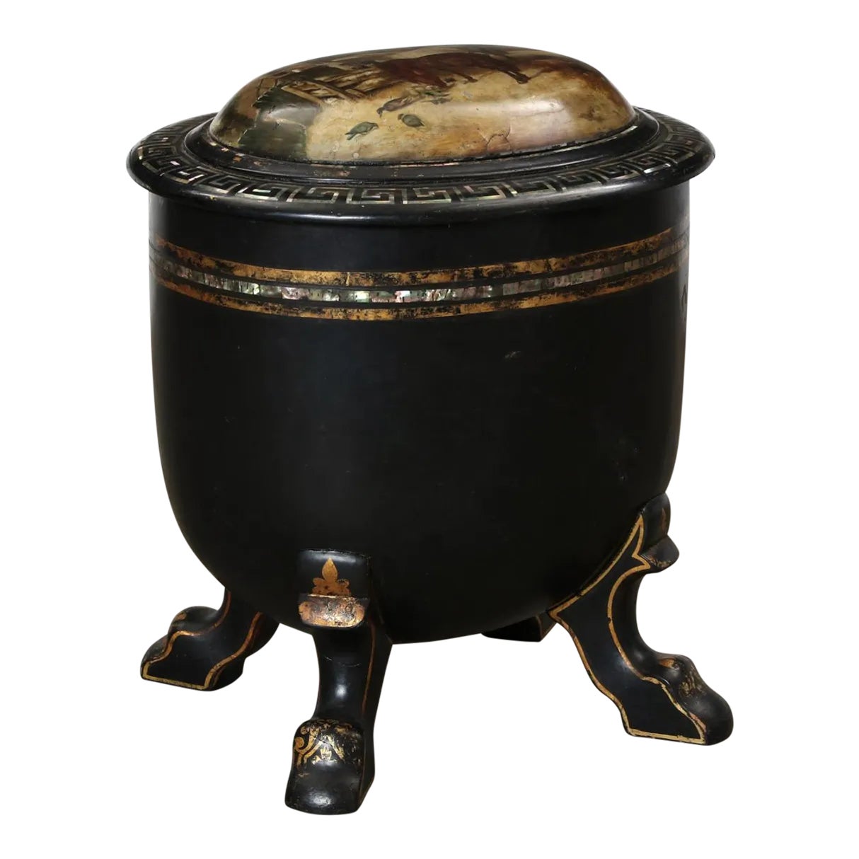 Antique 19c English Mother of Pearl Inlaid Polychrome Decorated Coal ...