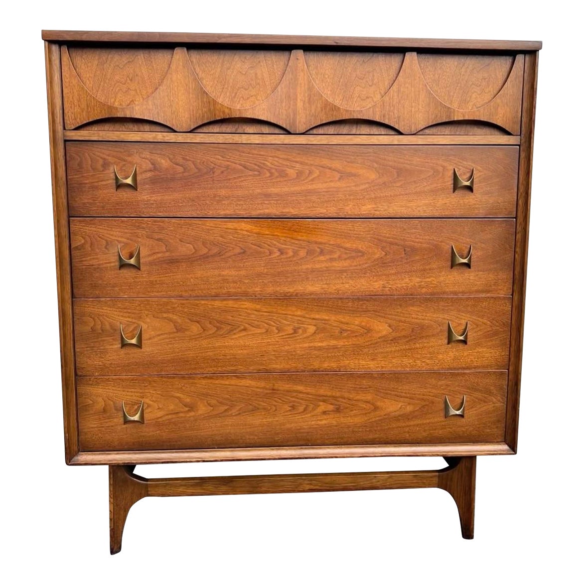 1960s Broyhill Brasilia Mid Century Walnut 5 Drawer Highboy Dresser ...