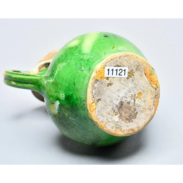 French Green Water Jug With Wooden Lid | Chairish