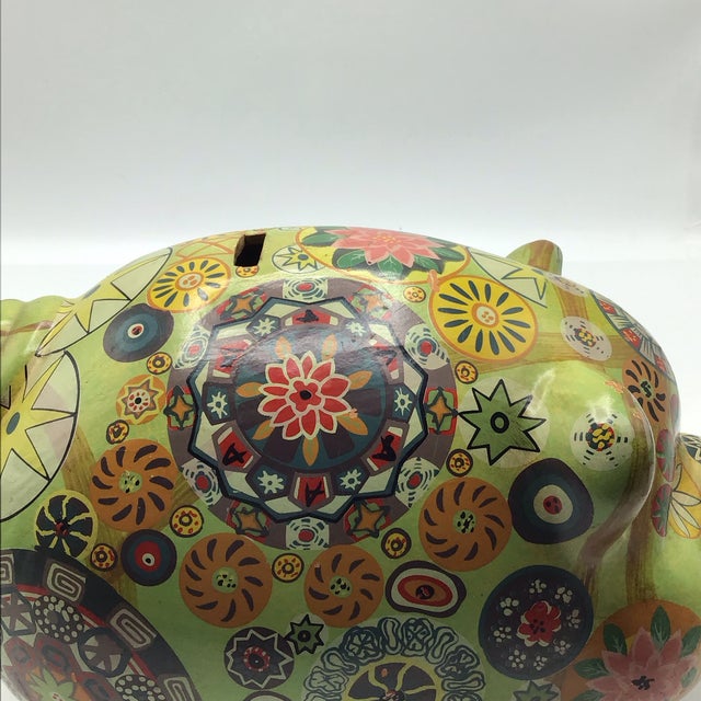 Hand Painted Mexican Folk Art Pottery Piggy Coin Bank | Chairish