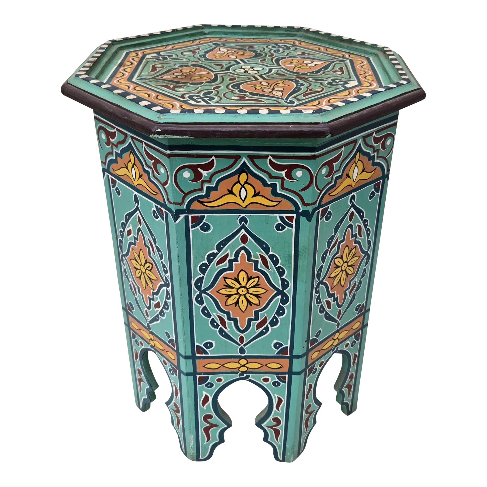 Moroccan Hexagonal Hand Painted Wooden Side Table / Turquoise Zouak ...