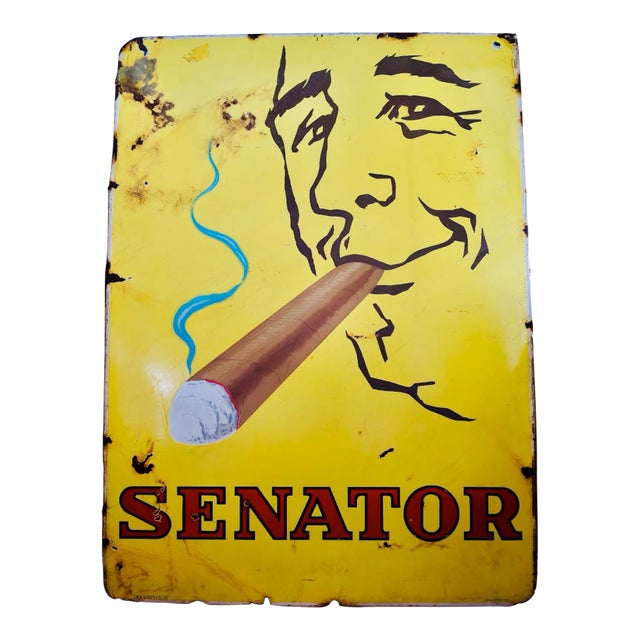 Large 1950s Dutch Senator Cigar Enameled Advertising Sign | Chairish
