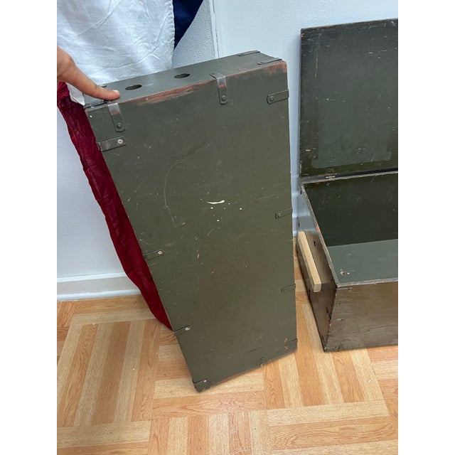 Mid 20th Century Vintage Wood Military Foot Locker Trunk With Pullout ...