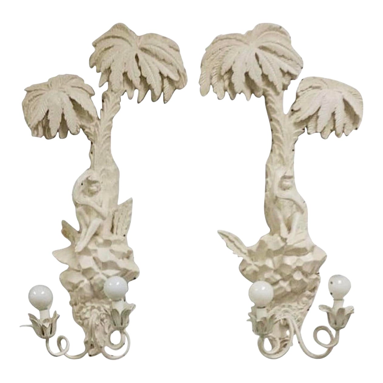 Mid 20th Century Rare Pair French Palm Tree and Monkey Wall Lights ...