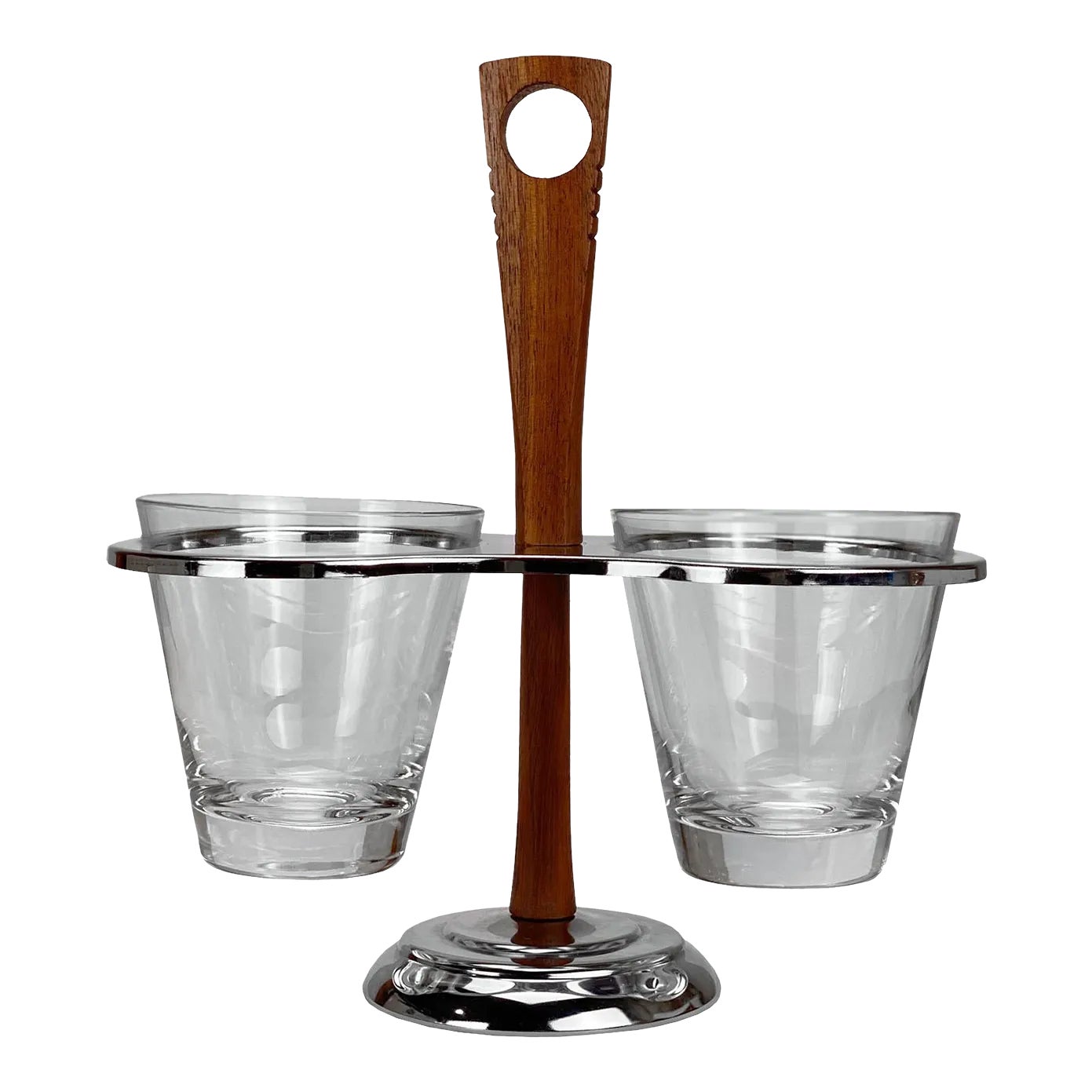 Mid-Century Modern Teak & Chrome Serving Condiment Caddy | Chairish