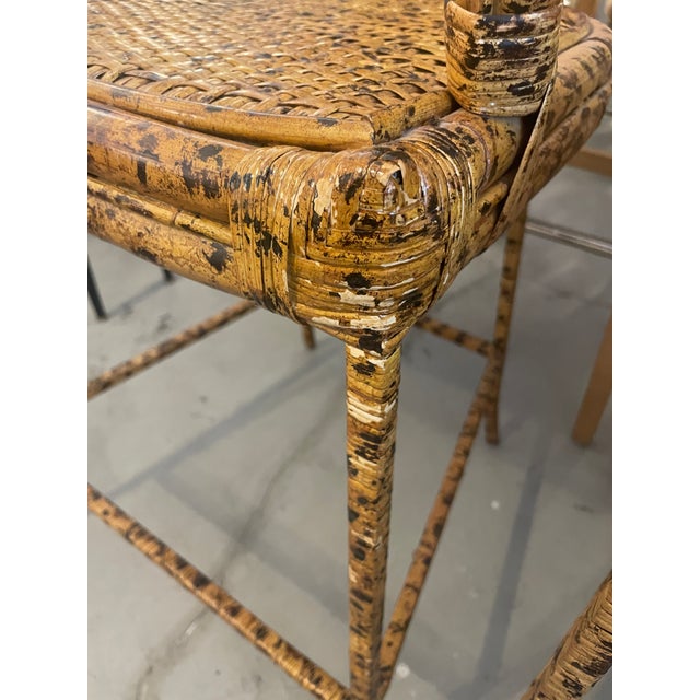 Faux Tortoise Finish Set of 2 Colonial Style Bamboo & Rattan Counter ...