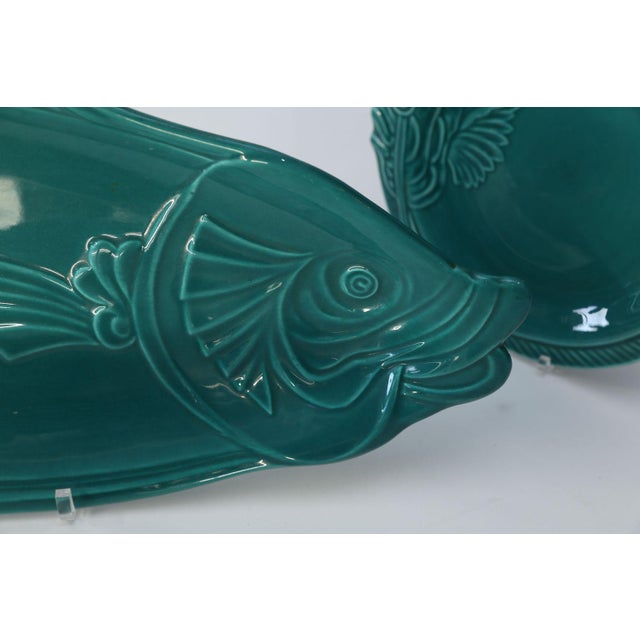 Set of Teal Fish-Shape Ceramic Dishes | Chairish