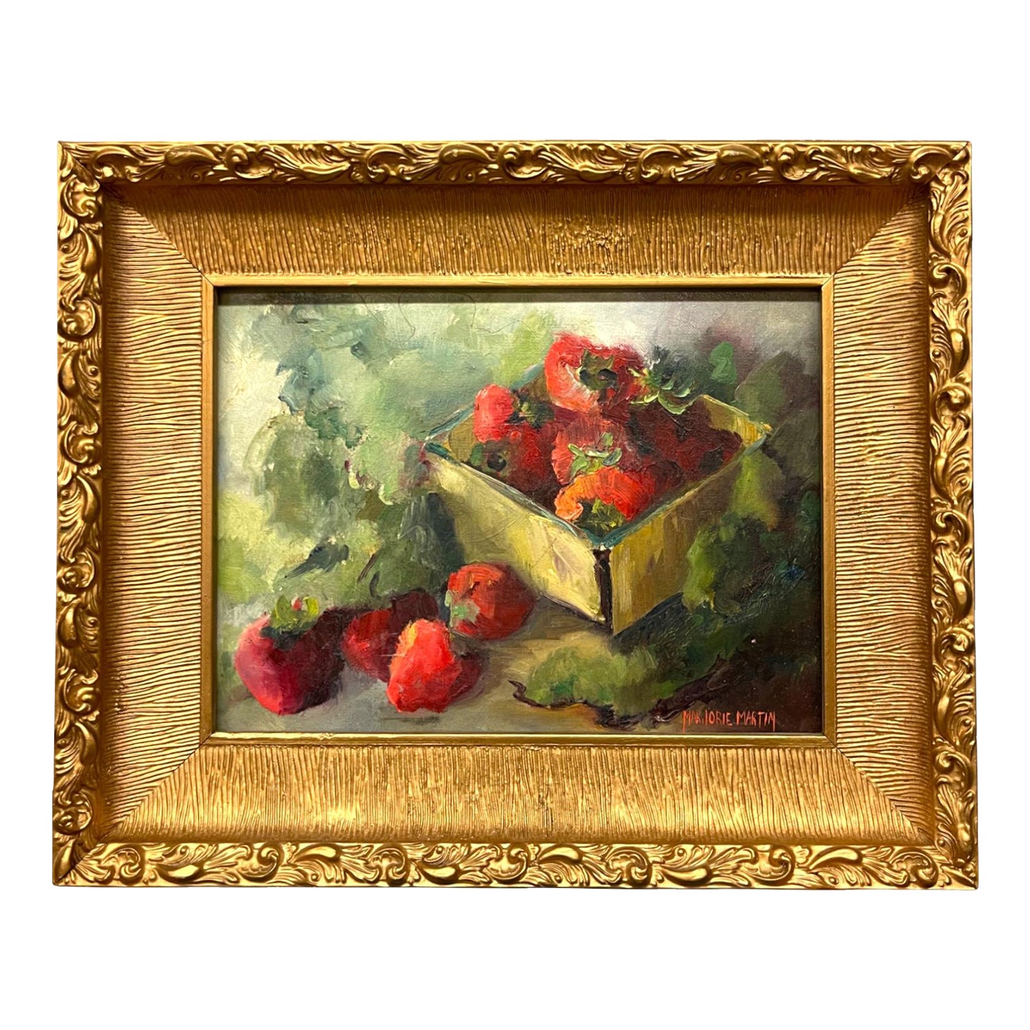 An Oil on Board Still-Life Painting Set in a Ornate Frame by Marjorie ...