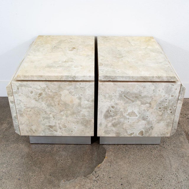 Mid Century Post Modern Nightstand Custom Stone Marble Metal 1980, Pair ...