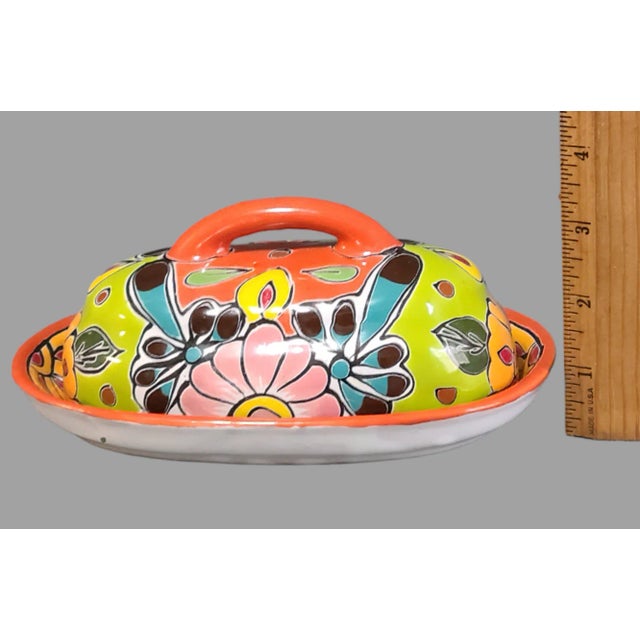 Late 20th Century Talavera Mexico Colorful Hand Painted Butter Dish ...