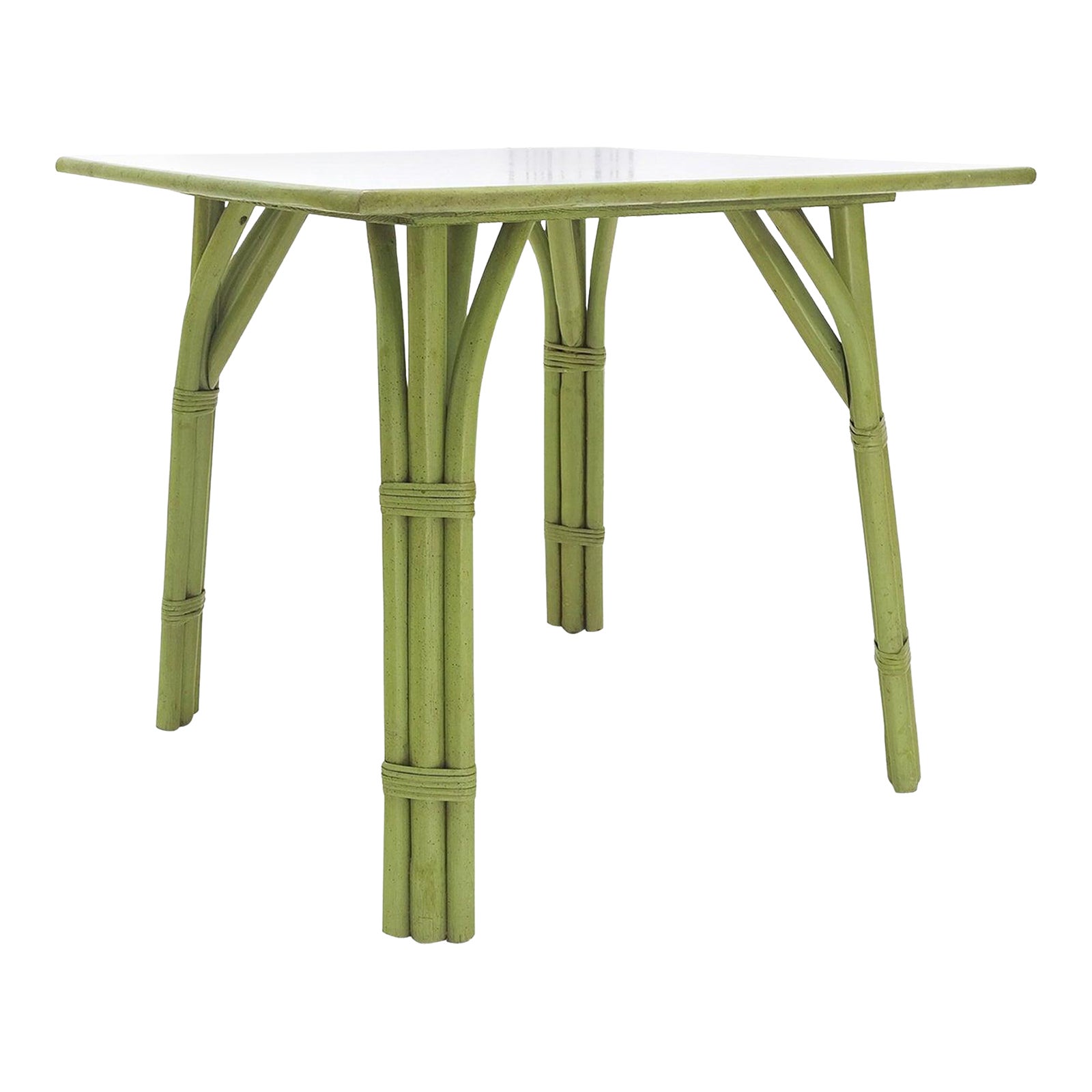Square Light Green Faux Bamboo Rattan Game Table Mid Century Modern ...