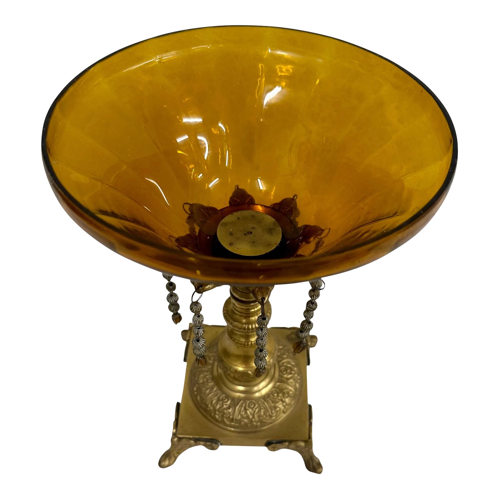 Vintage Amber Glass Compote Bowl Centerpiece | Chairish