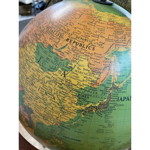 Mid Century Replogle Glass Globe Mahogany Stand | Chairish