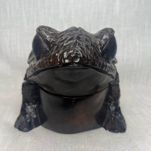 1980s Vintage Korean Large Hand Carved Wooden Frog Cigarette Box Meiji ...