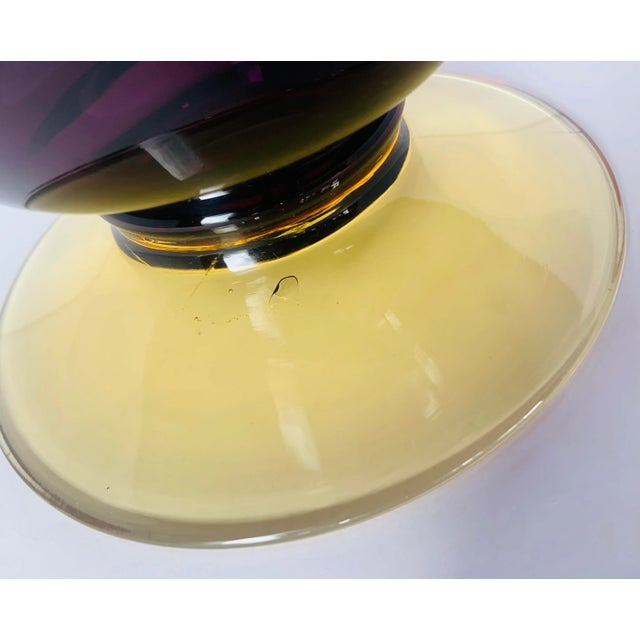 2000 Blenko Purple Amethyst Art Glass Large Yellow Footed Centerpiece ...