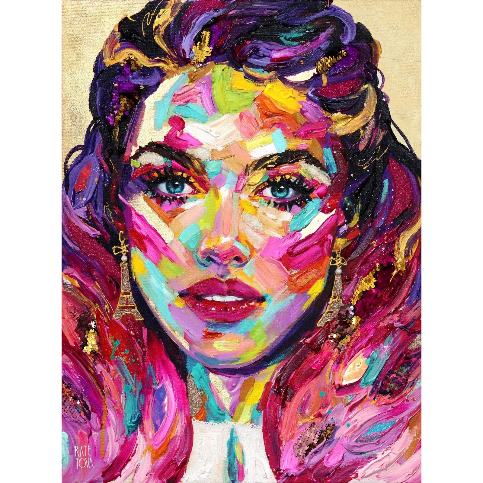 Colorful Textural Original Artwork on Canvas ''Emily'' Figurative ...