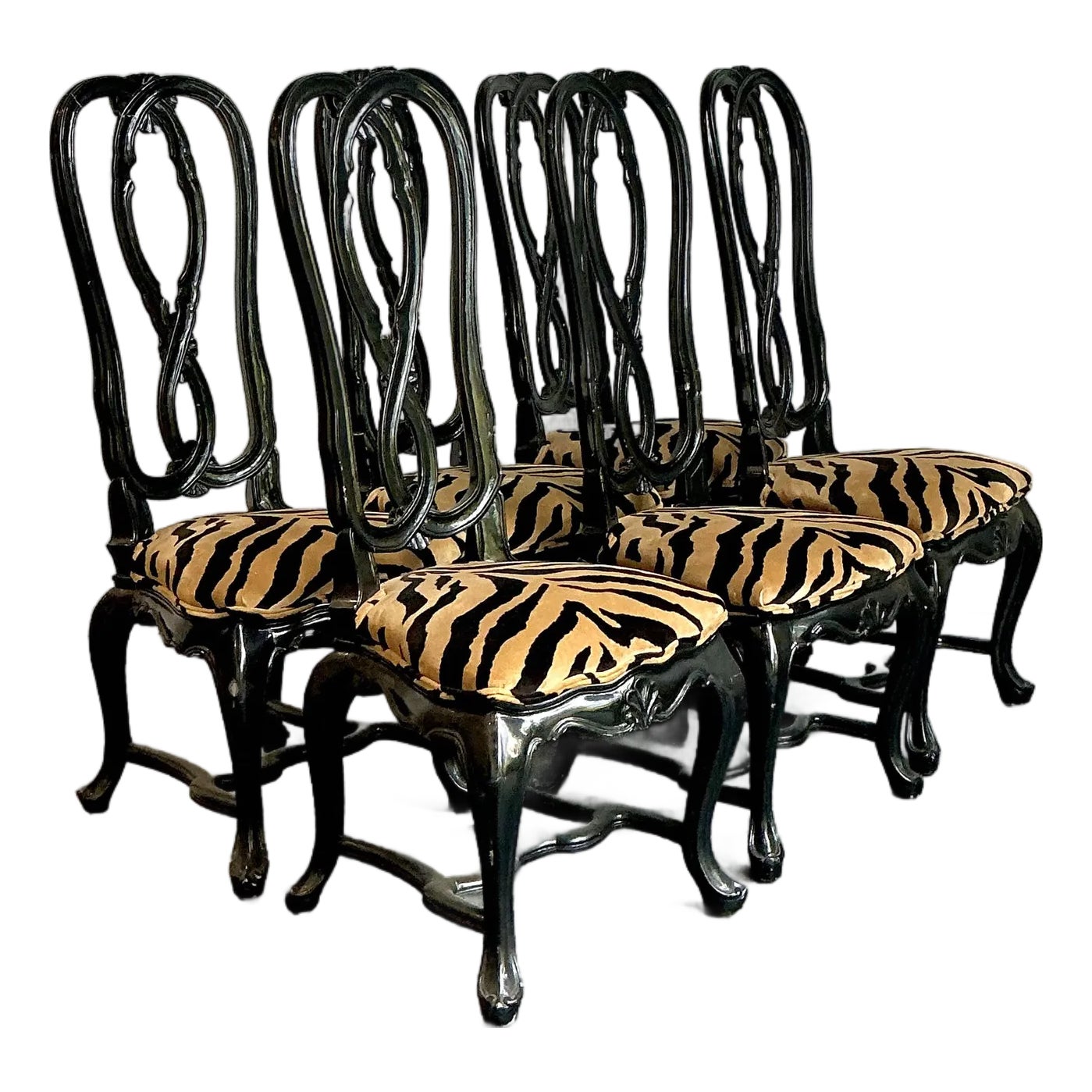 Vintage Italian Lacquered Tiger Dining Chairs - Set of 6 | Chairish