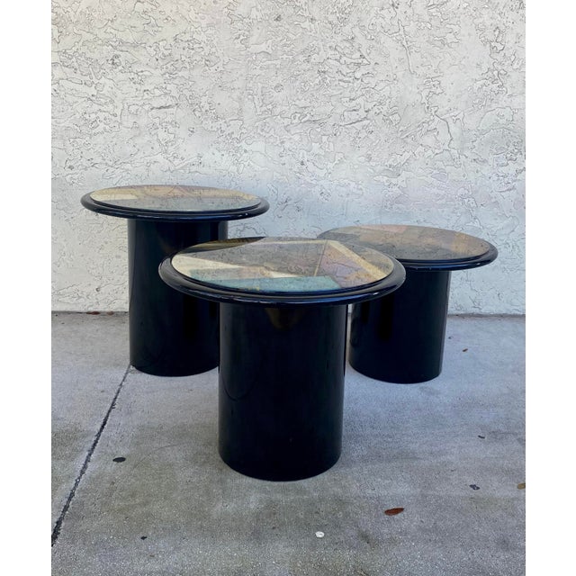 Postmodern Signed Painted Abstract Lacquered Staggered Tables - Set of ...