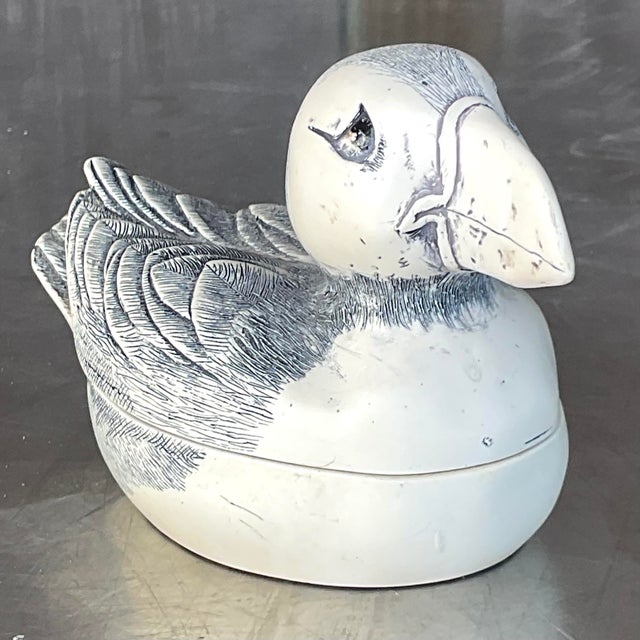 Vintage Boho Carved Puffin Trinket Box | Chairish