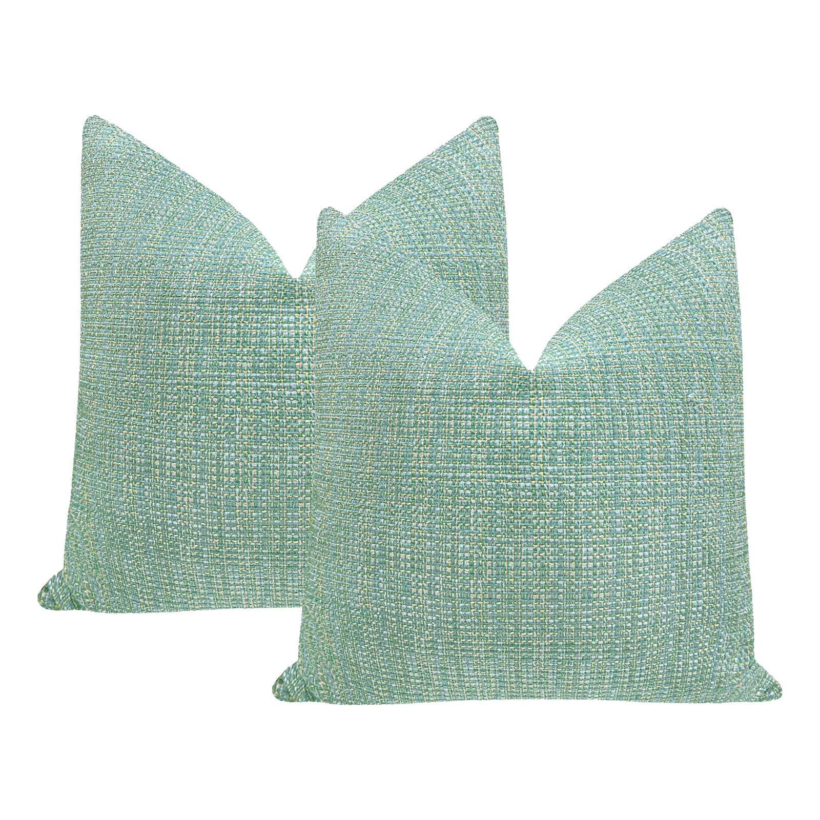22" Blues & Greens Hepburn Tweed Pillows - a Pair | Chairish