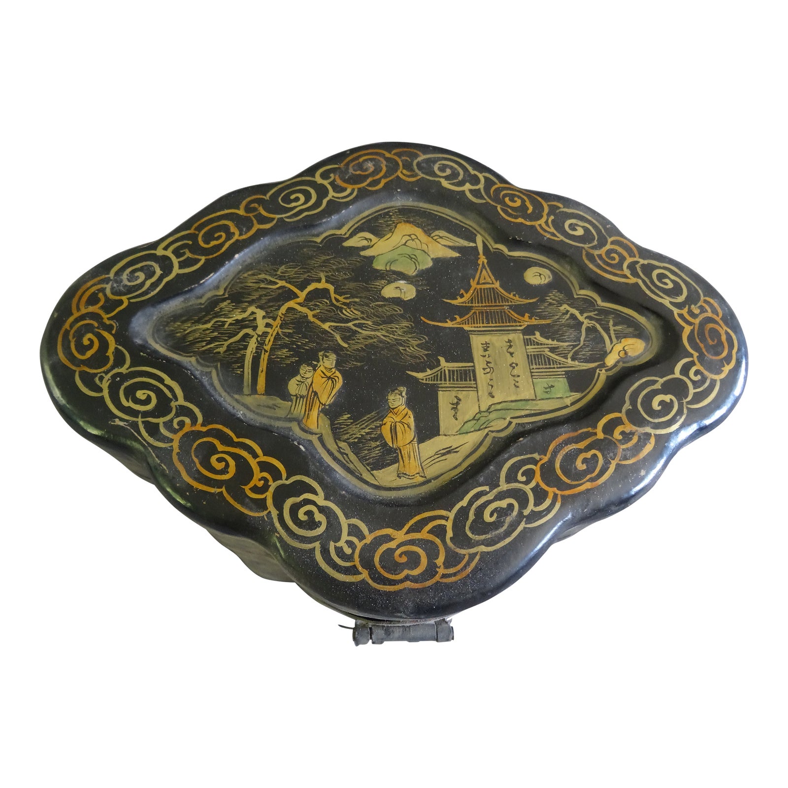 Early 20th Century Vintage Chinese Covered Scalloped Shape Box | Chairish