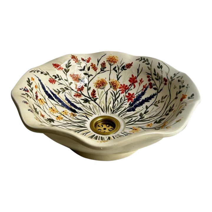 Flower Shape Ceramic White Vessel Floral Sink for Bathroom With Drain ...