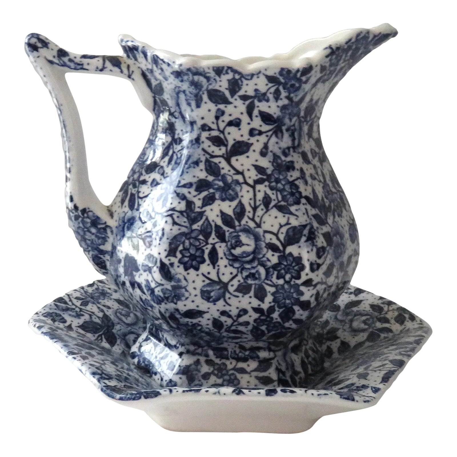 Mid 20th Century Blue & White Rose Chintz Ware Enesco, Japan Pitcher ...