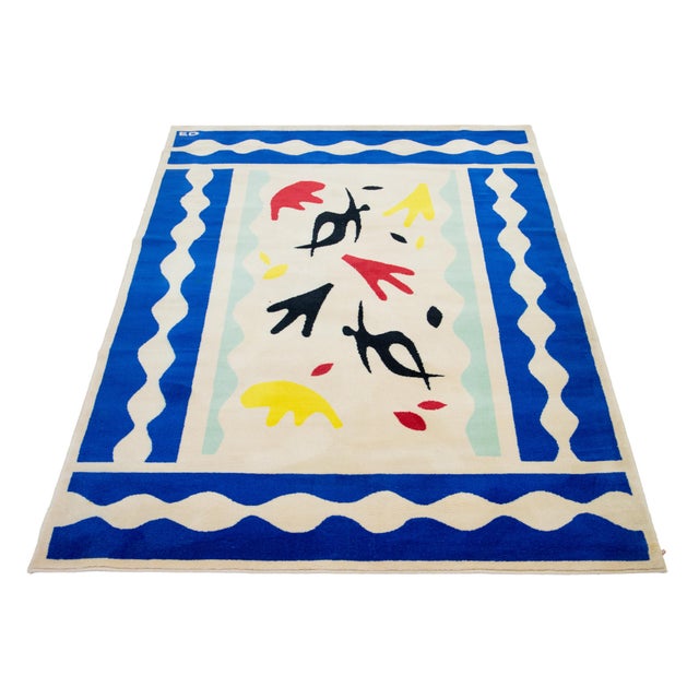 Vintage Arts & Crafts Ivory Wool Rug With Abstract Design | Chairish