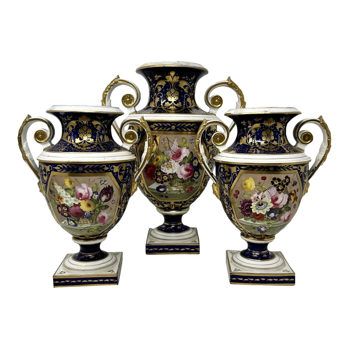 Antique Garniture English Royal Crown Derby Porcelain Vases by Thomas ...