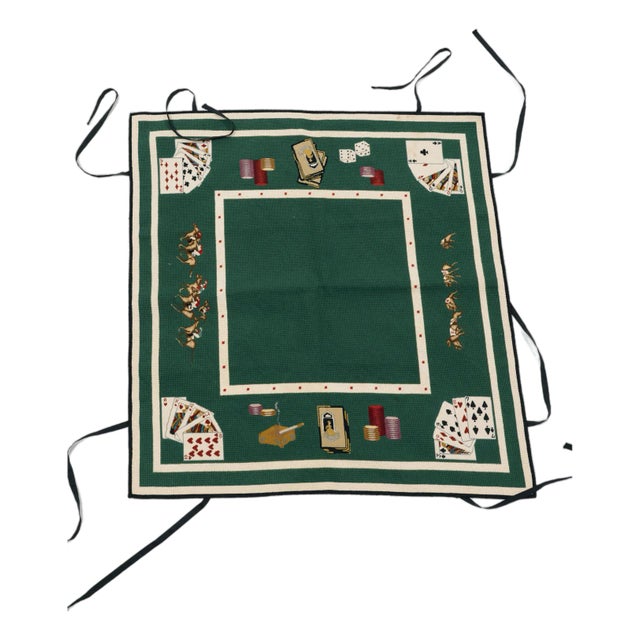 Green Needlepoint Card Game Table Mat | Chairish