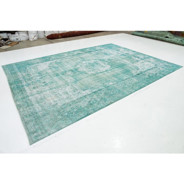 Antique Overdyed Wool Rug With Allover Motif in Light Green | Chairish
