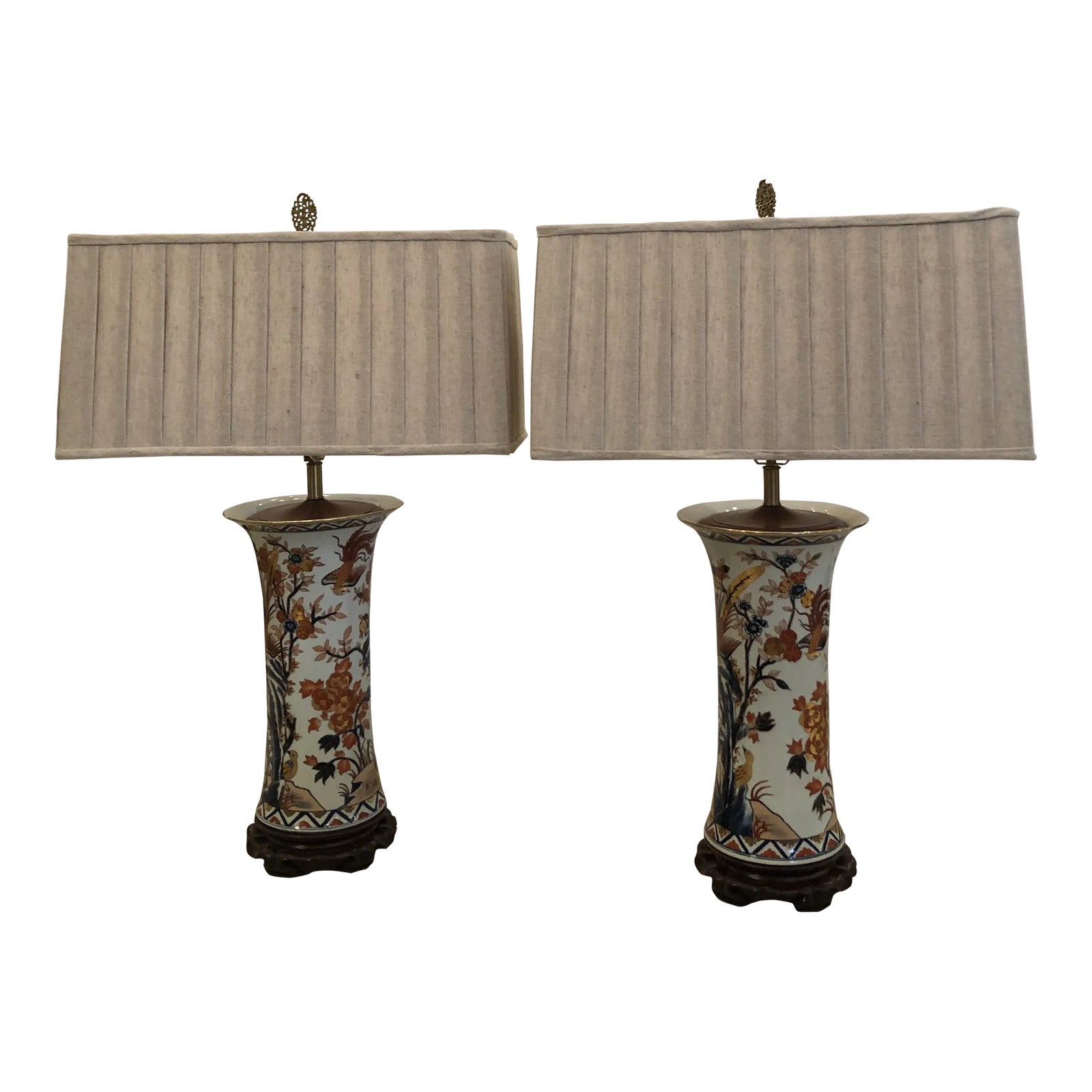 Chinese Ceramic Cylindrical Table Lamps -A Pair | Chairish