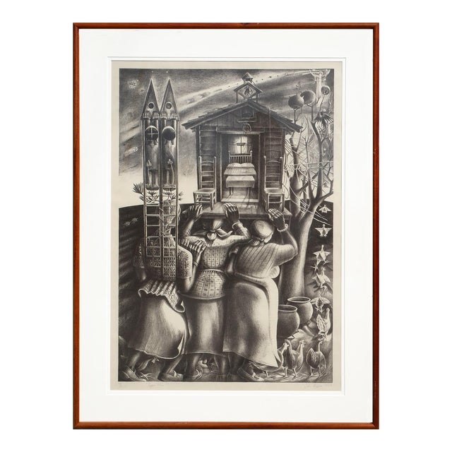 1984 "Upper Room" Black and White Abstract Figurative Lithograph ...