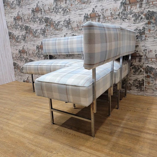 1970s Vintage Modern Corner Dining Banquette in Plaid Fabric | Chairish