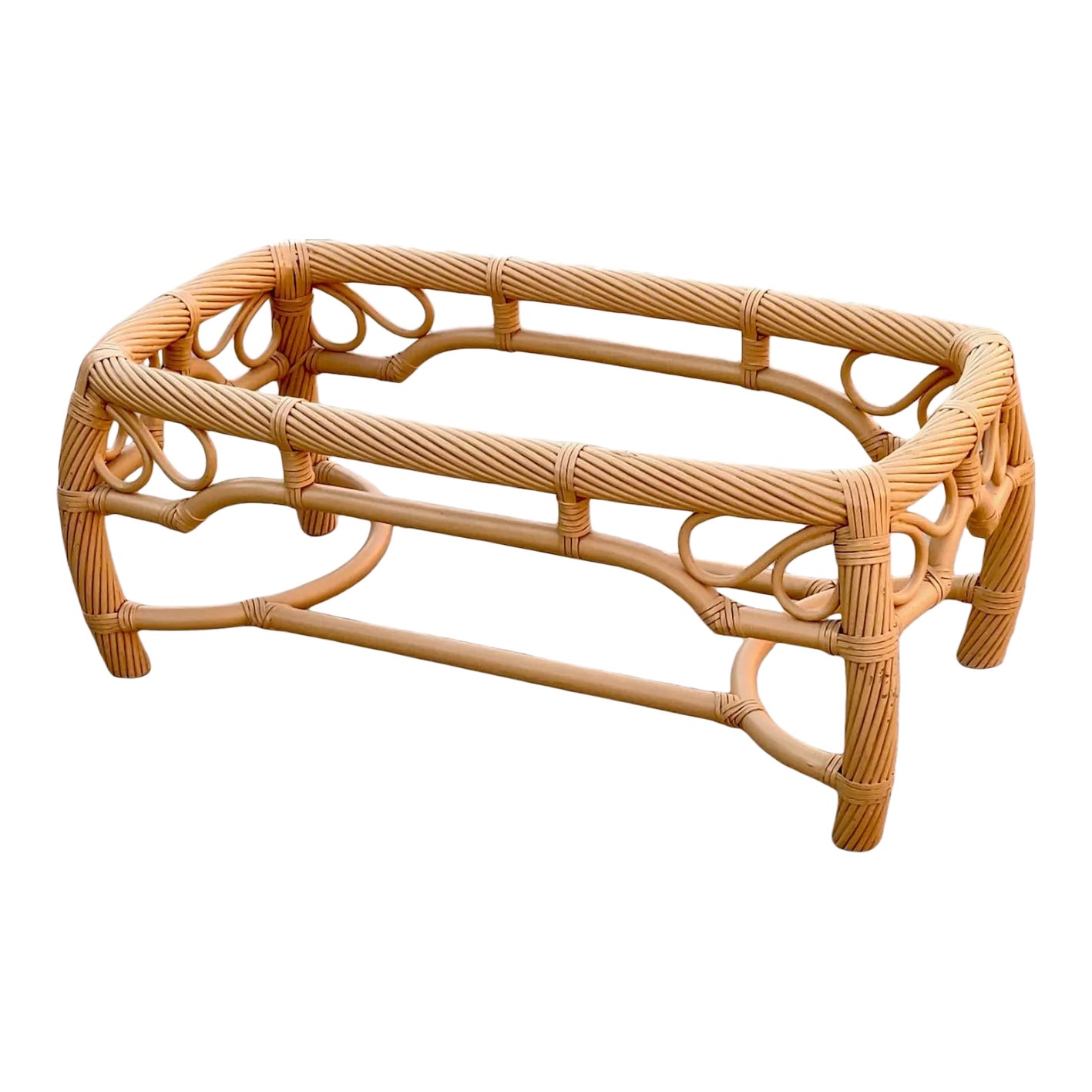 1980s Twisted Blonde Bohemian Chic Pencil Reed Rattan Coffee Table Base ...