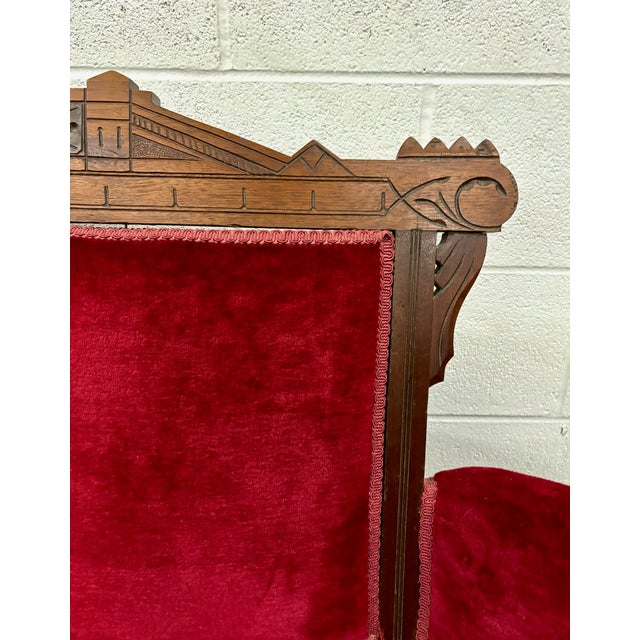Antique 19th Century Victorian Eastlake Crushed Red Velvet Carved ...