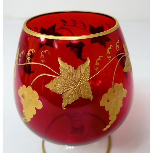 Vintage 22k Gold Decorated Hand Cut Intaglio Ruby Glass Brandy Snifters ...