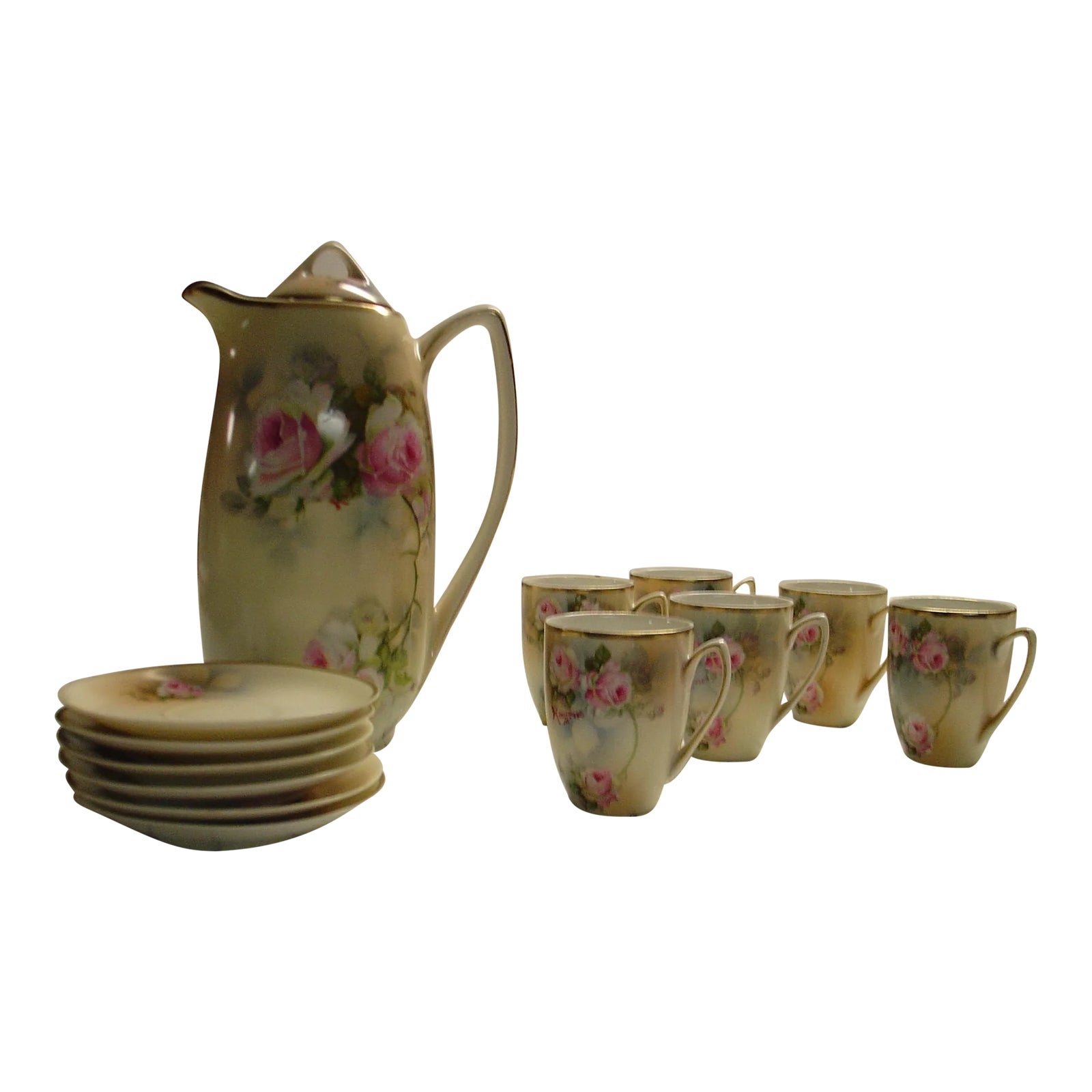 Vintage Bavarian Hand-Painted Coffee Set, 14 Pieces | Chairish